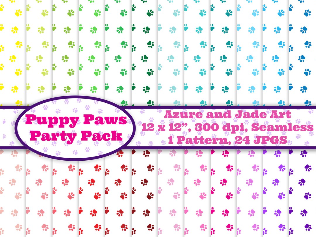 Puppy Paws Digital Paper Pack: 24 Pages Rainbow Colors | Dog Craft ...