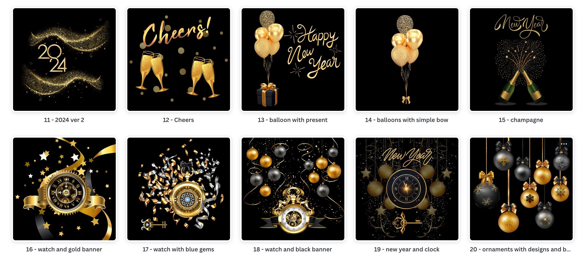 2024 New Years Clip Art Set | Glam Gold Black 20 Clips + 9 Seamless ...