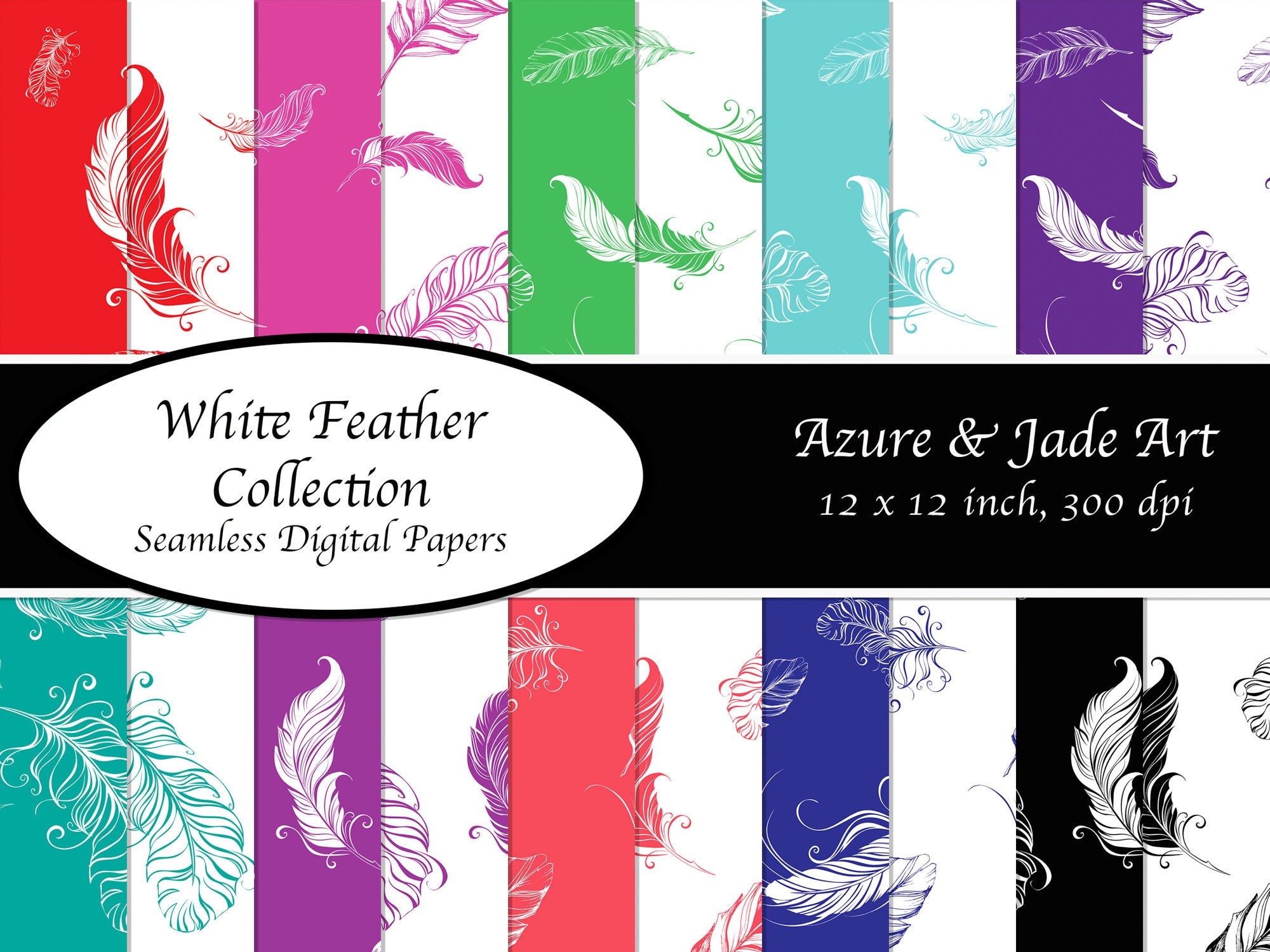 20 Seamless Feather Design, Colorful Digital Papers, Instant Printable ...