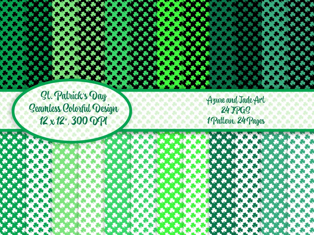 St. Patrick's Day, Clover Seamless Pattern, Green Shades, Mix and Match ...