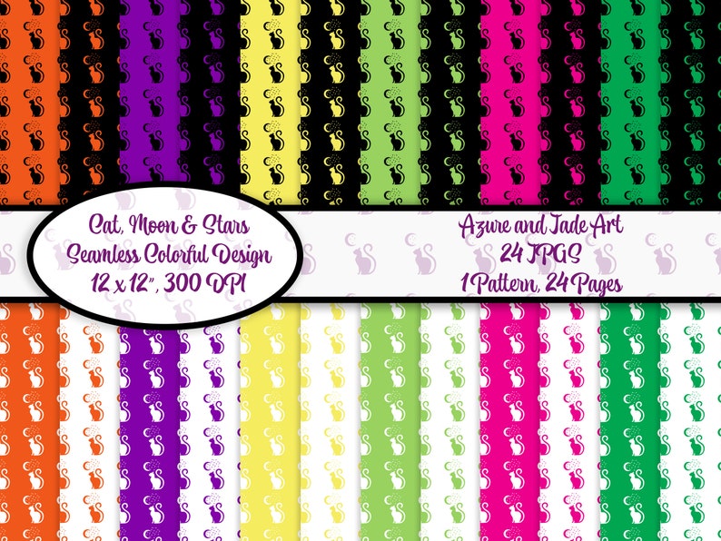 Cat Moon Stars, Cat Digital Downloads, 24 Cat Papers, Halloween Design ...