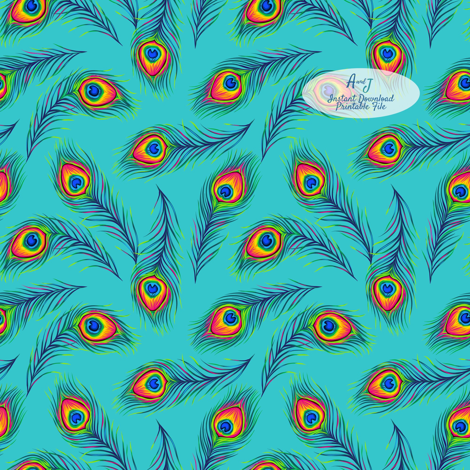 Peacock Feathers Seamless, Colorful Peacock Digital Papers, Fun Digital ...