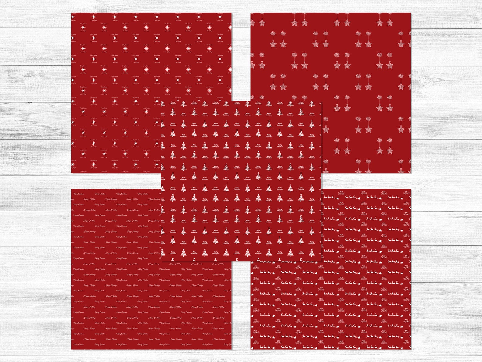Holiday Red Digital Papers, 20 JPGS, Seamless Christmas Trees, Seasons ...