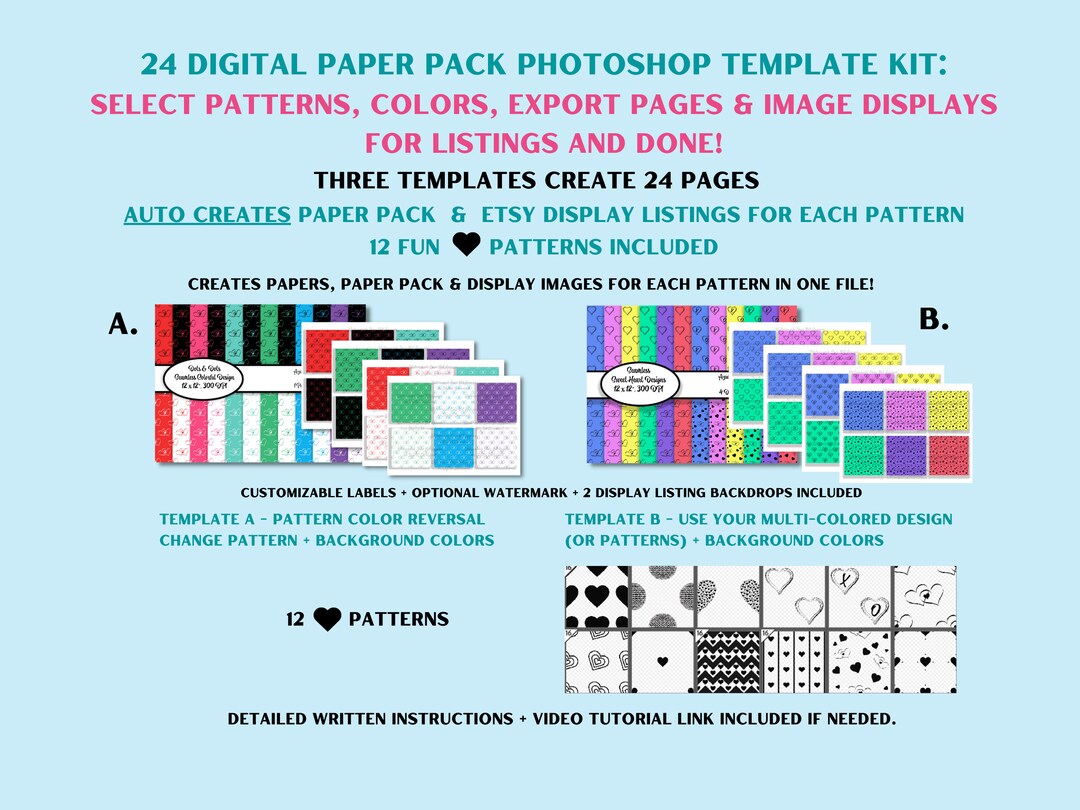 Digital Paper Pack Creation Kit: 3 Photoshop Templates, 12 Heart ...