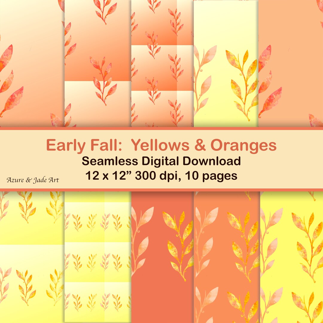 10 Digital Scrapbook Papers, Early Fall Leaves, Orange and Yellow Craft ...