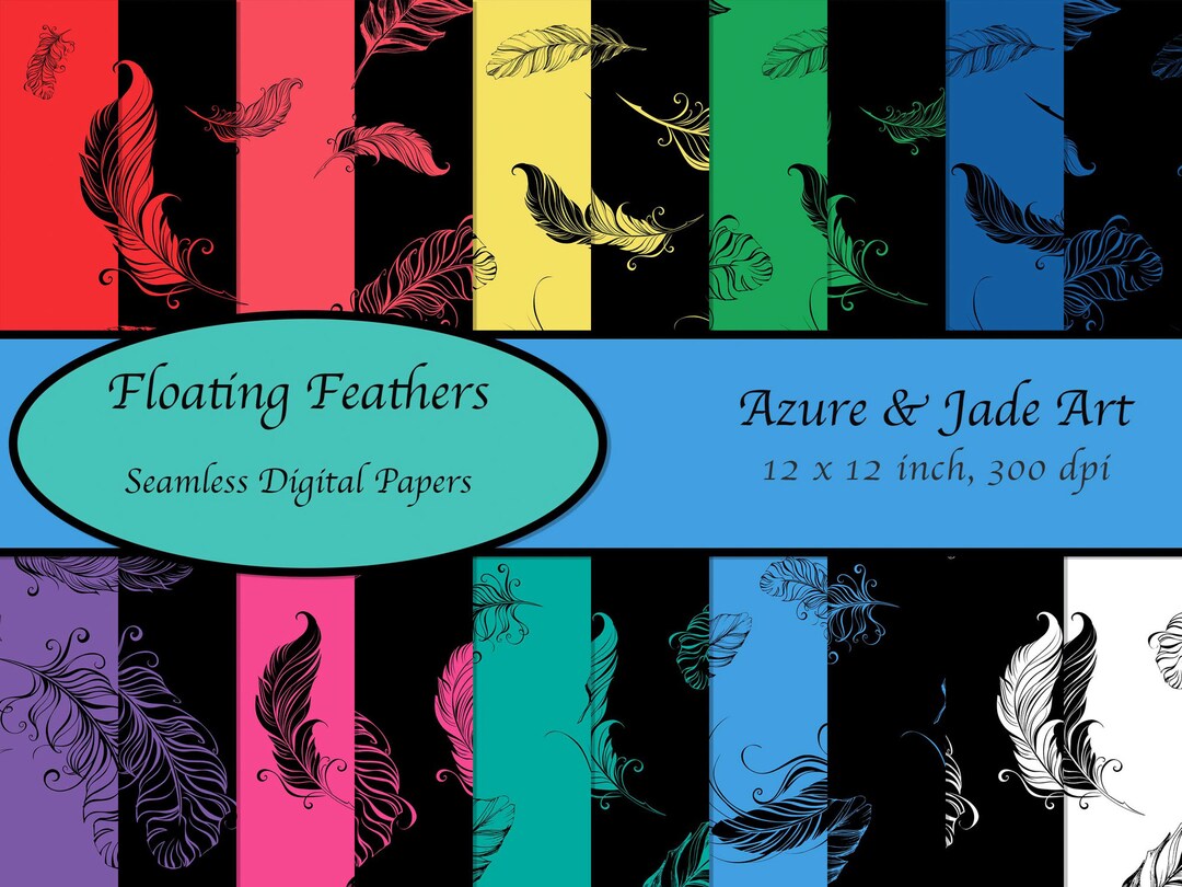 20 Seamless Feather Design, Digital Papers, Instant Printable Download ...