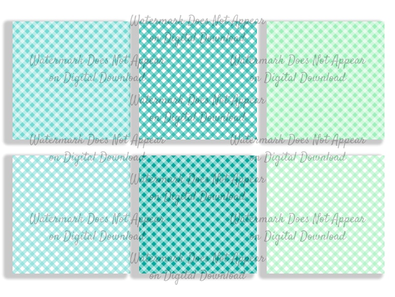24 Gingham Papers, Periwinkle Pattern, Blue Green Check Papers, Digital Seamless Pattern, White ...