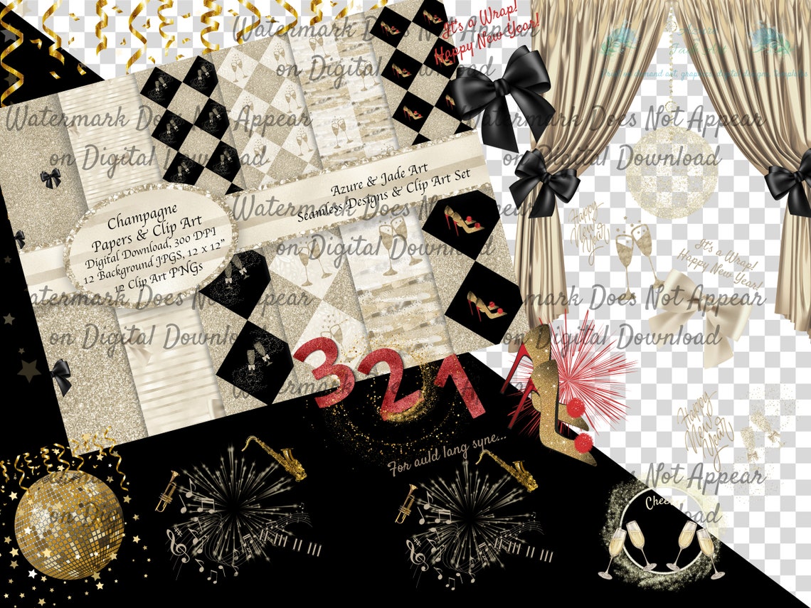 2024 New Years Clip Art Set, Glam Digital, Glasses Glitter Ball ...