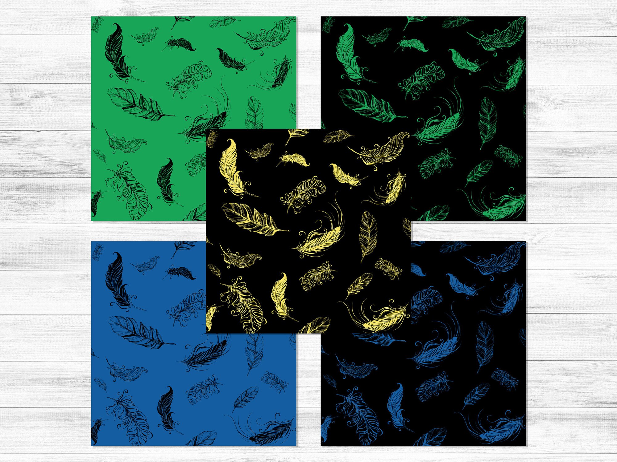 20 Seamless Feather Design, Digital Papers, Instant Printable Download ...
