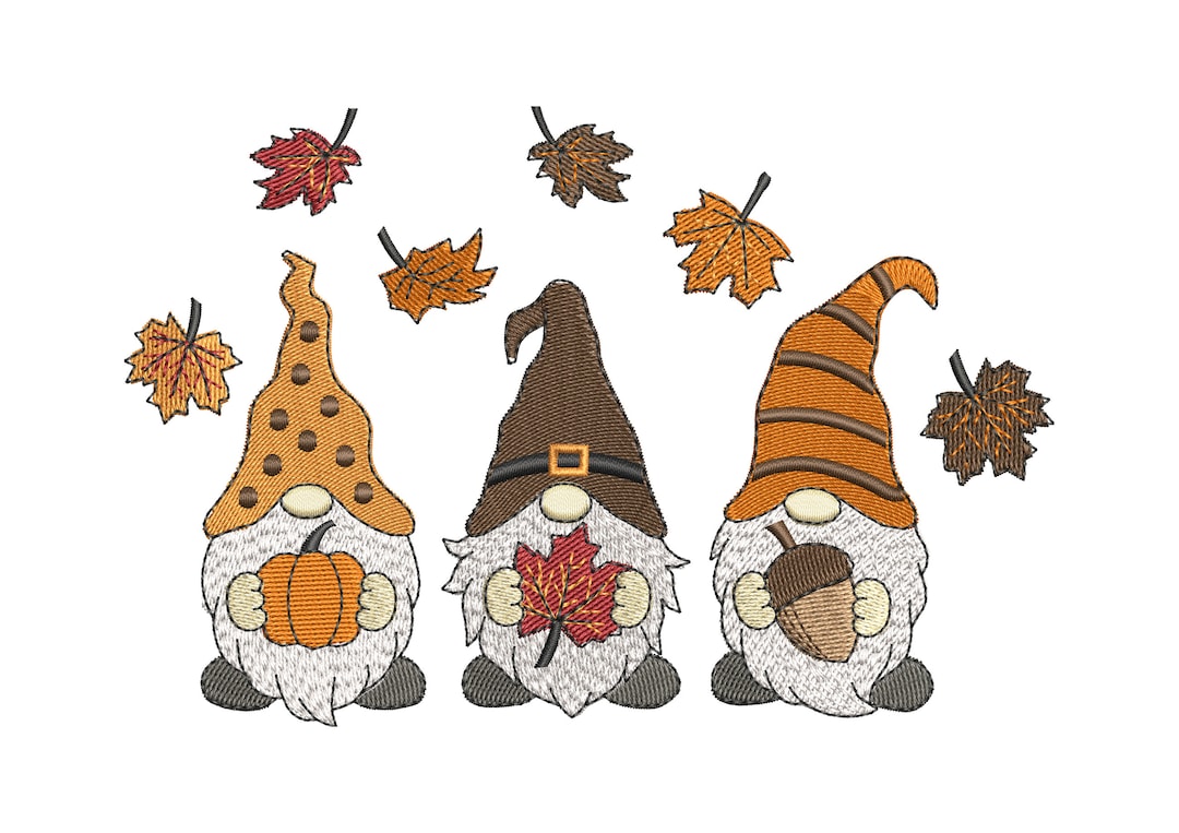 Gnomes Autumn Machine Embroidery Design, Three Fall Gnome Embroidery ...