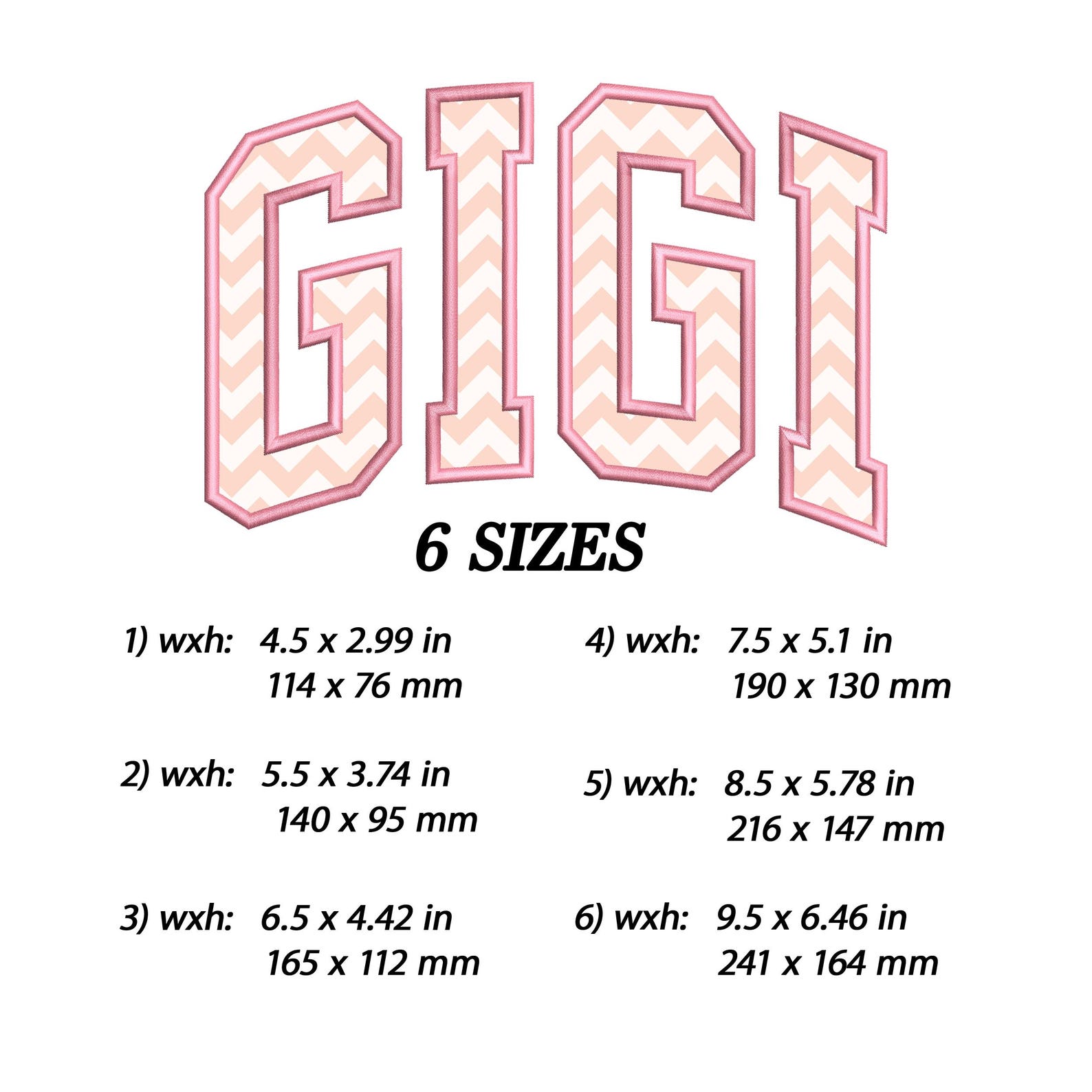 Gigi Applique Embroidery Design, Arched Outline Pattern, 6 Sizes ...