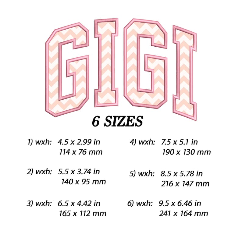 Gigi Applique Embroidery Design, Arched Outline Pattern, 6 Sizes ...