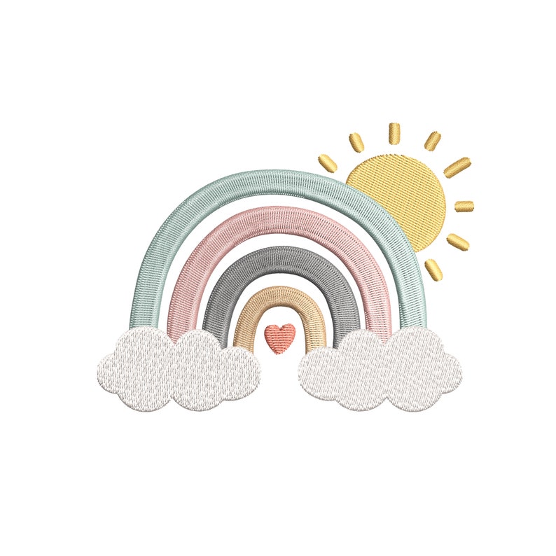 Boho Rainbow Sun Embroidery Design, Clouds Machine Embroidery Pattern ...