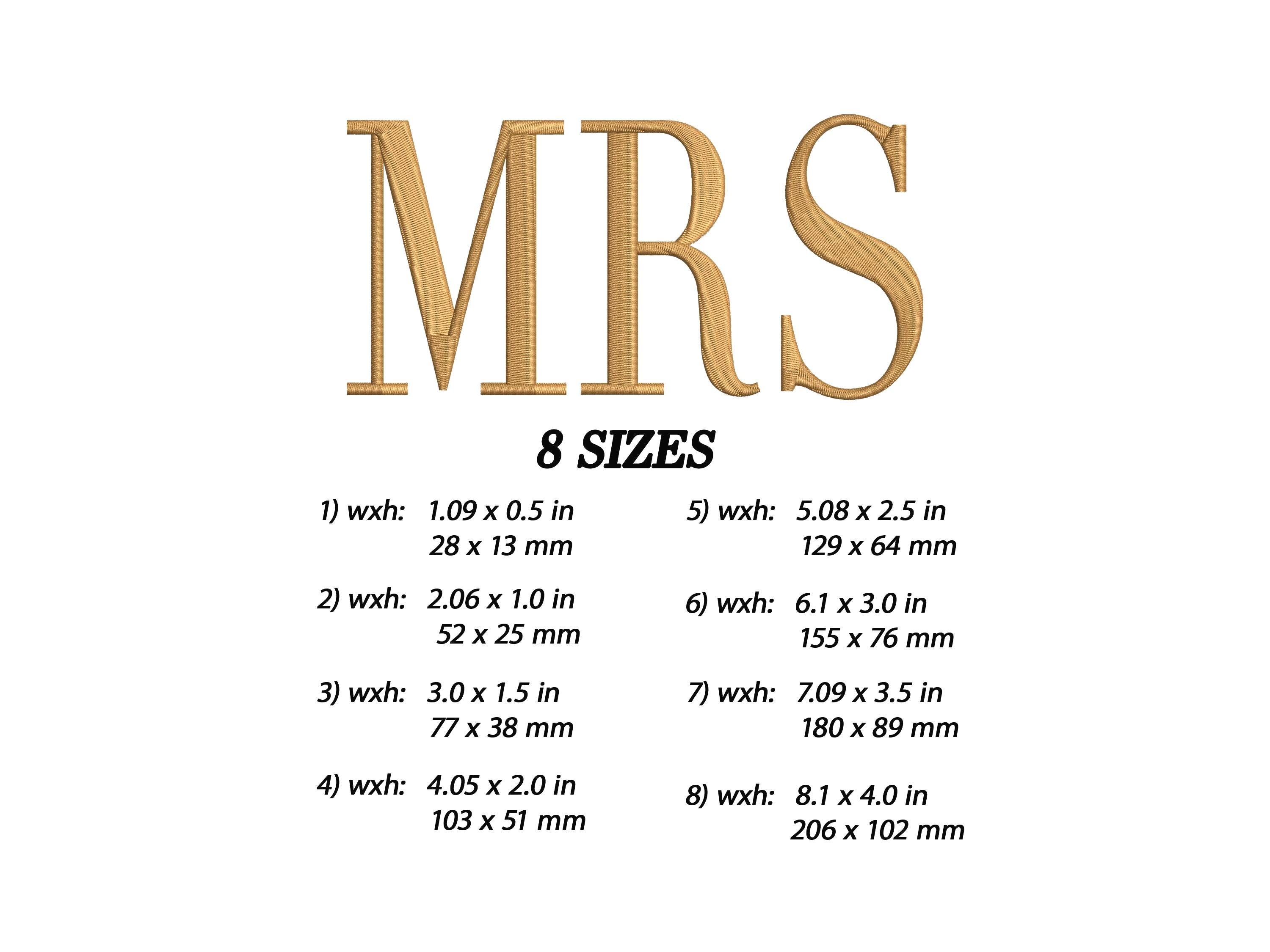 Mrs Embroidery Design, Tall Serif Machine Embroidery File, 8 Sizes ...