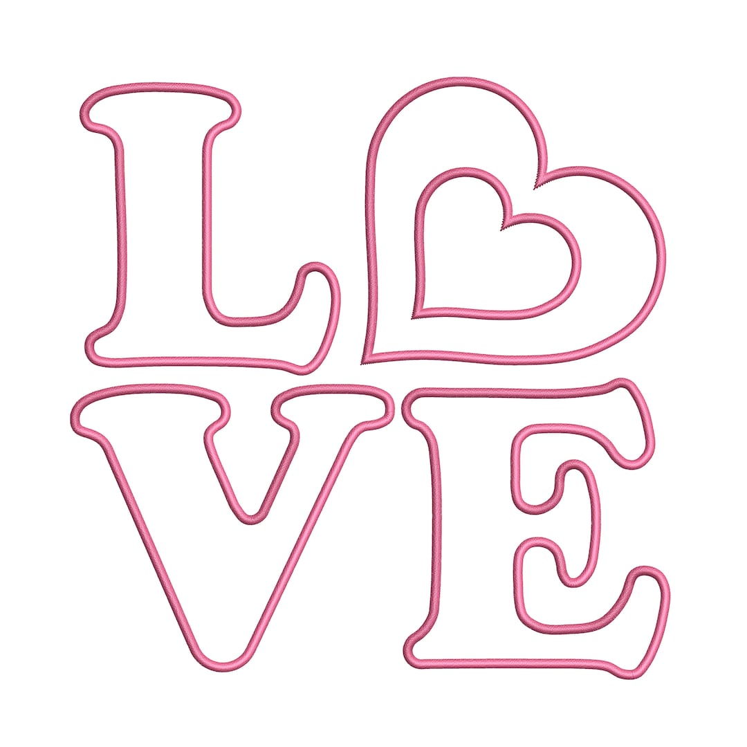 Love Lettering Outline Embroidery Design Happy Valentine, 6 Sizes - Etsy