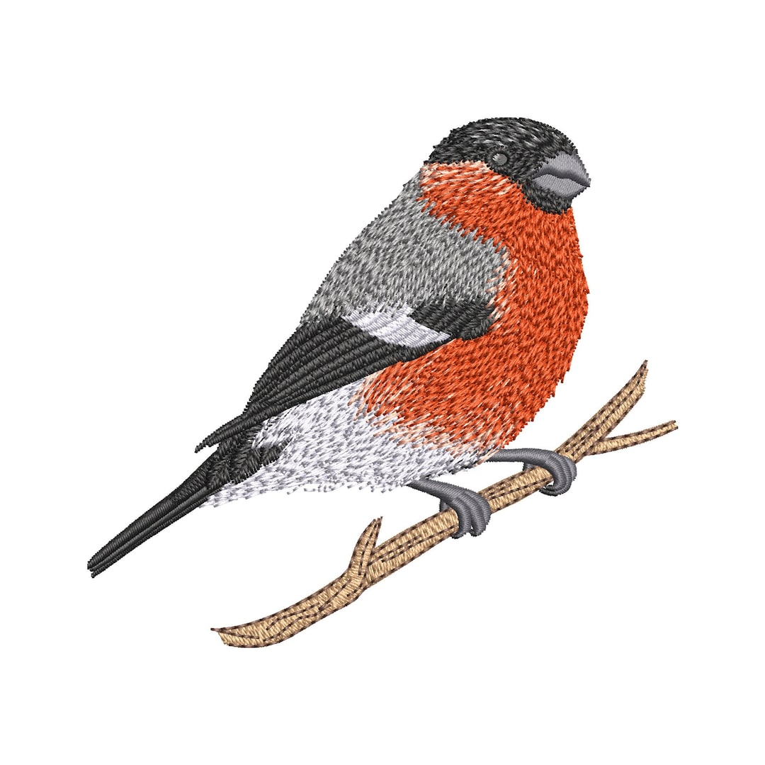 Bullfinch Embroidery Pattern, Realistic Little Bird on a Branch ...