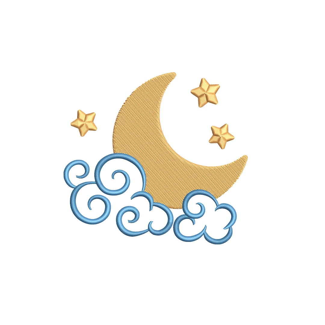 Moon Embroidery Design, Clouds and Moon With Stars Machine Embroidery ...