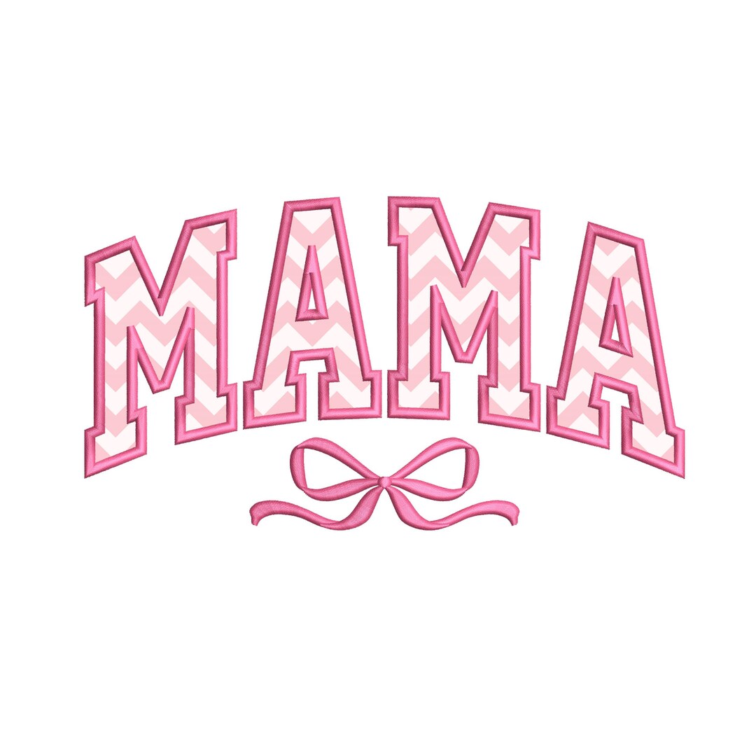 Mama Arched Outline Applique Embroidery Design, Ribbon Bow Embroidery ...