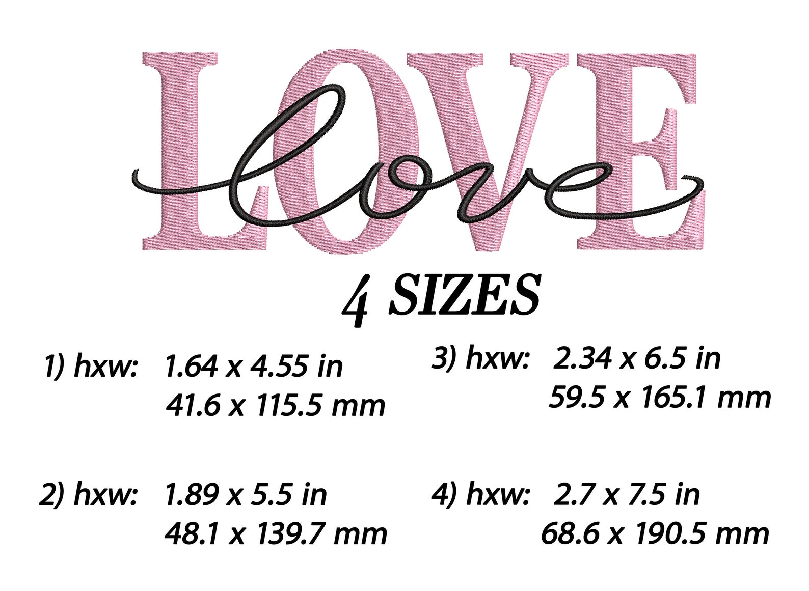 Love Text Embroidery Design, Valentine Day Stylized Word Pattern ...