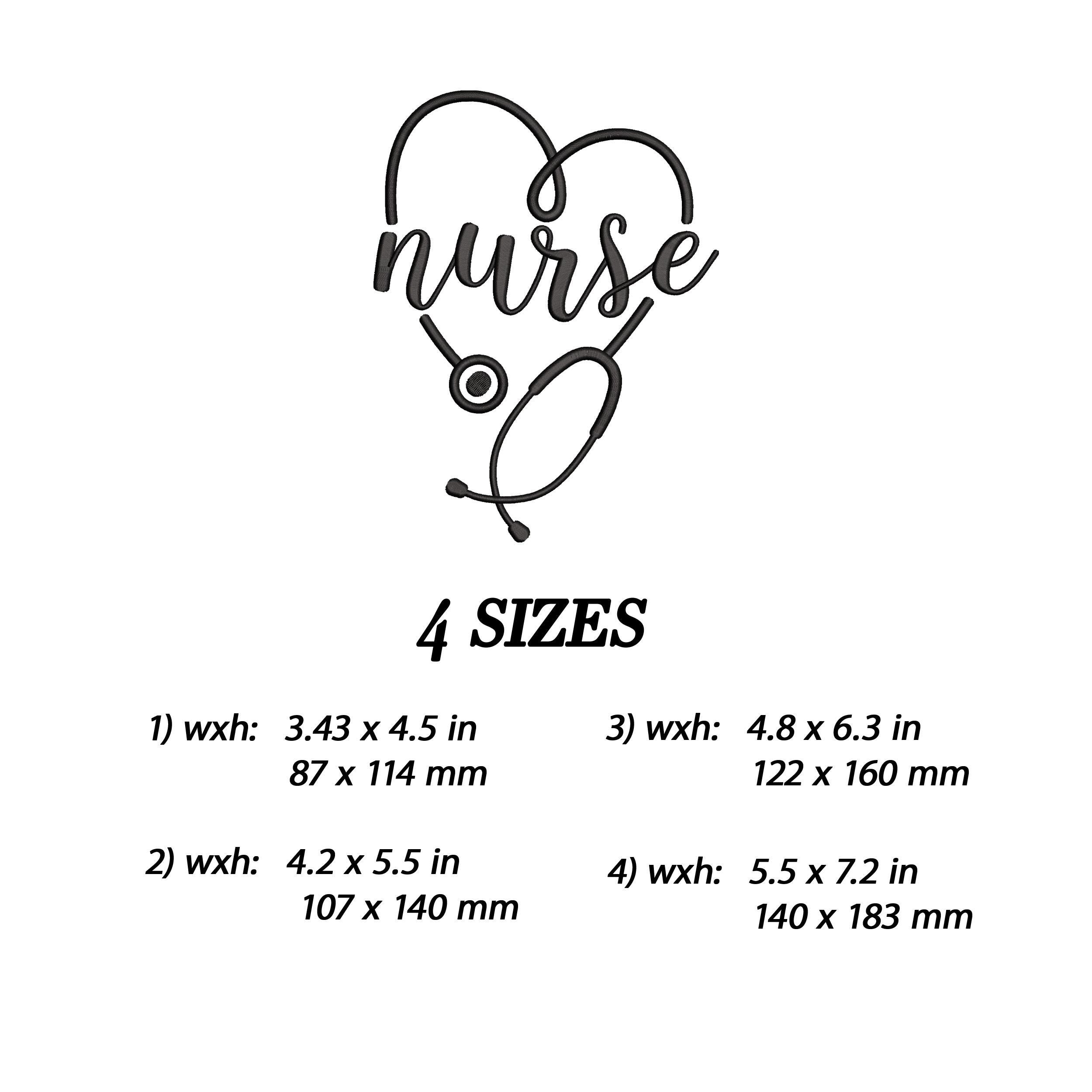 Nurse Embroidery Design, Heart Stethoscope Embroidery File, 4 Sizes ...