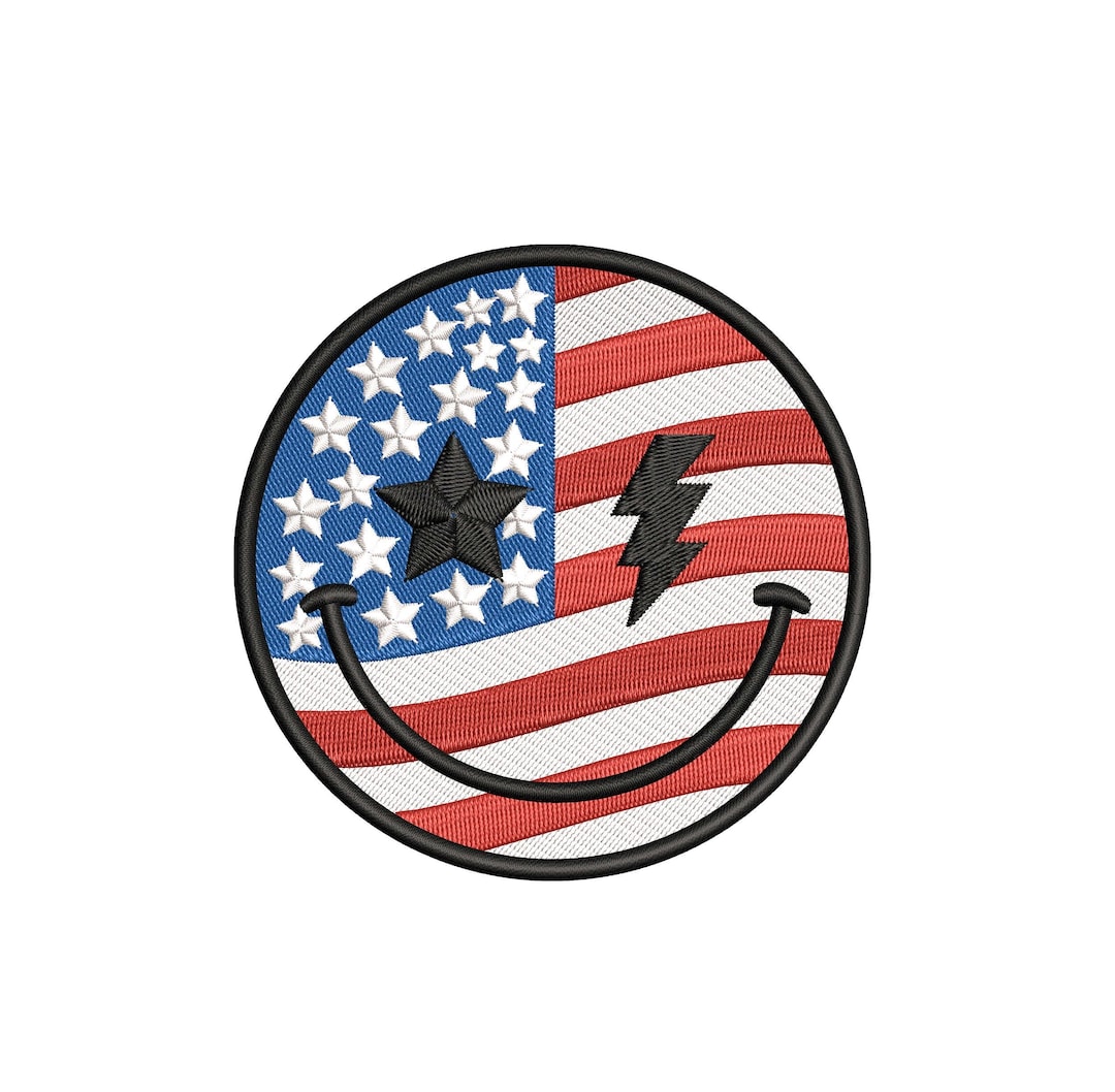 Retro USA Flag Smiley Face Embroidery Design, 4th of July Embroidery ...