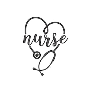 Nurse Embroidery Design, Heart Stethoscope Embroidery File, 4 Sizes ...