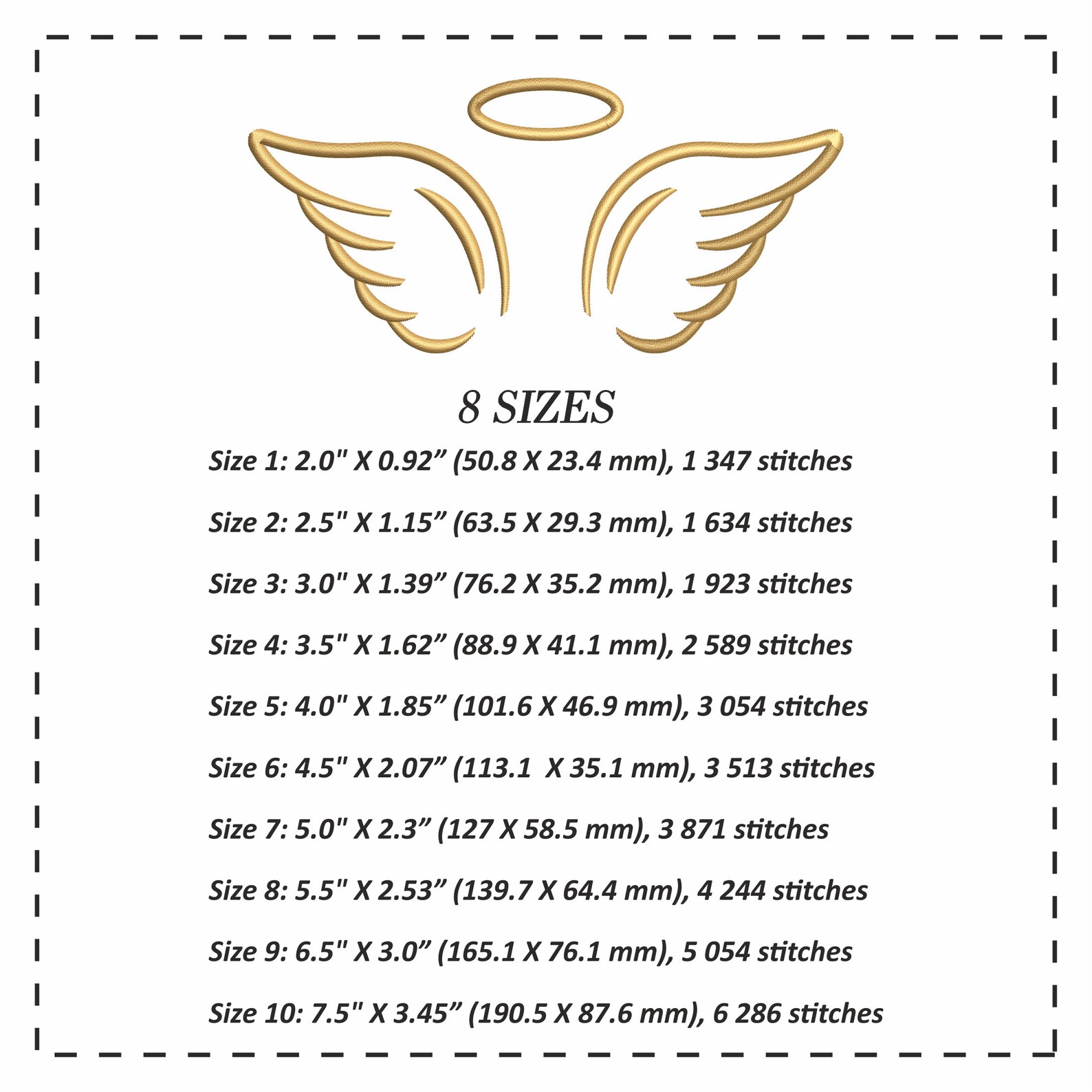 Angel Wings With Halo Embroidery Design, Multiple Format, 10 Sizes ...