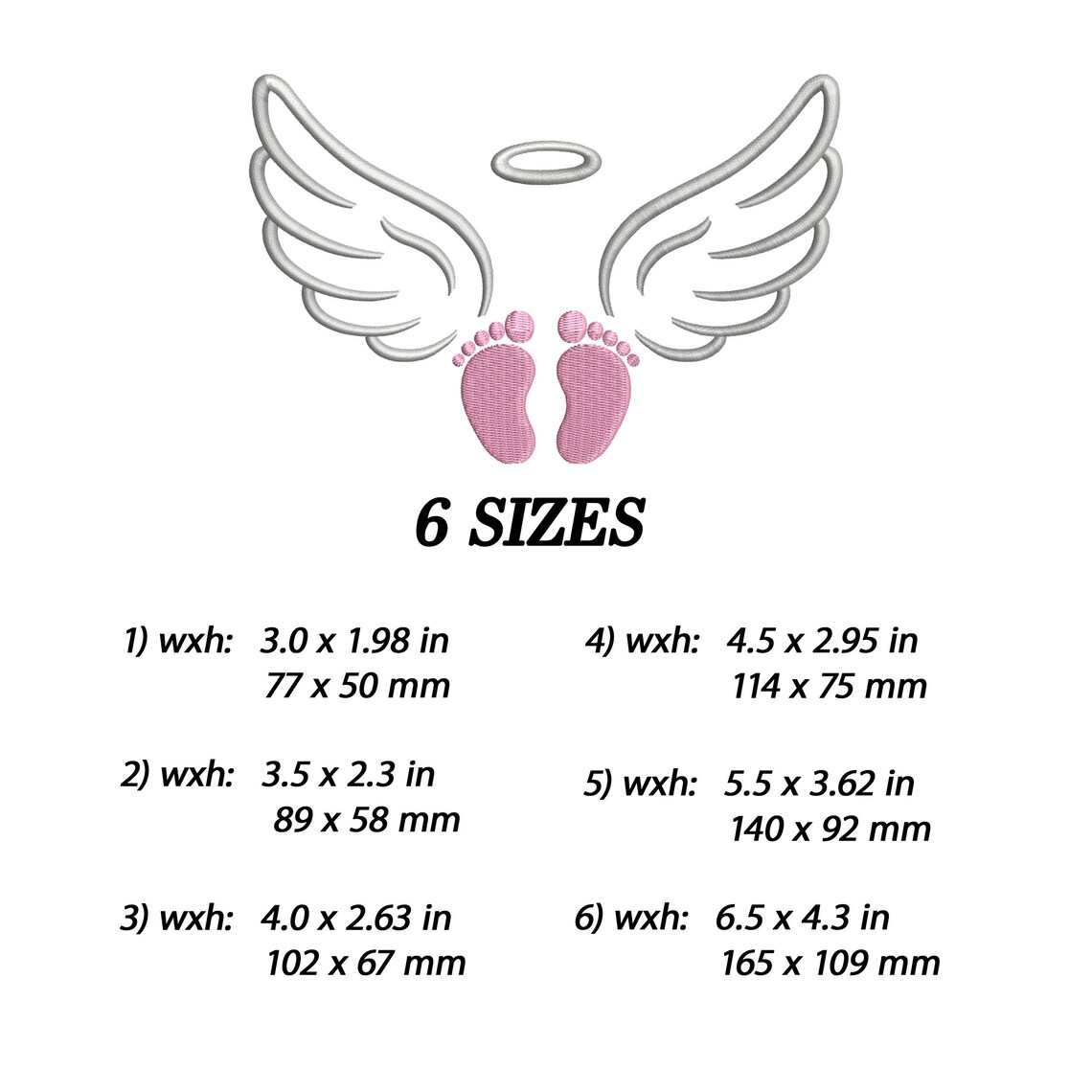 Baby Angel Wings Embroidery Design, Feet With Halo, Instant Download, 6 ...