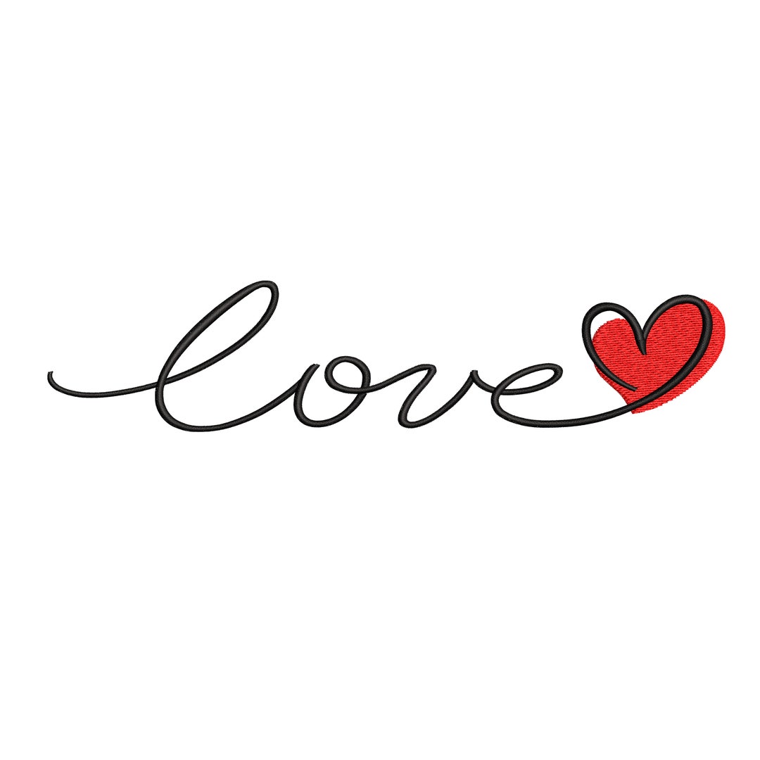 Love Heart Embroidery Design, Hand Lettering Valentine Pattern, 8 Sizes ...
