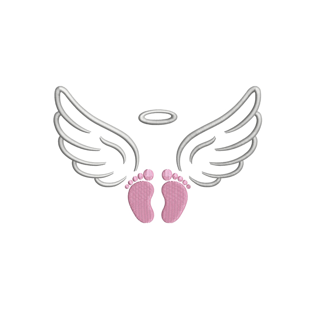 Baby Angel Wings Embroidery Design, Feet With Halo, Instant Download, 6 ...