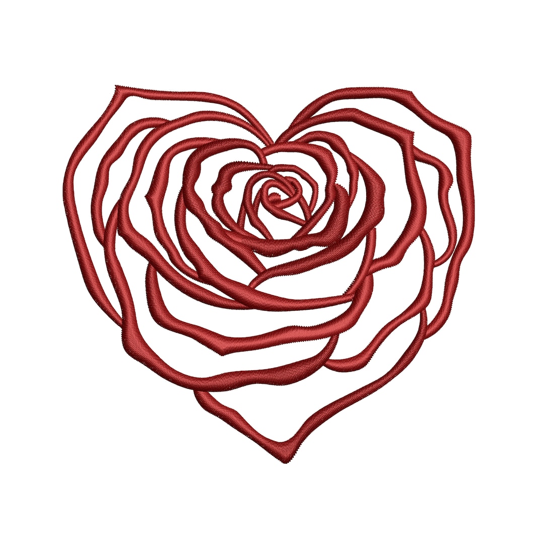 Rose Heart Outline Embroidery Design, Valentine's Day Embroidery ...