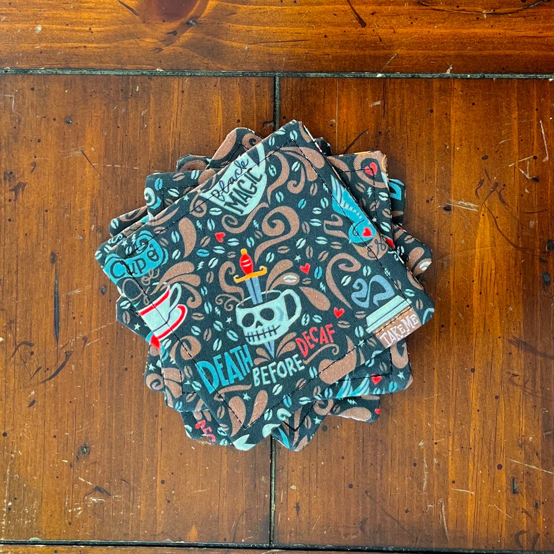Brewed and Tattooed Cloth Coasters Death Before Decaf Coffee Lover ...