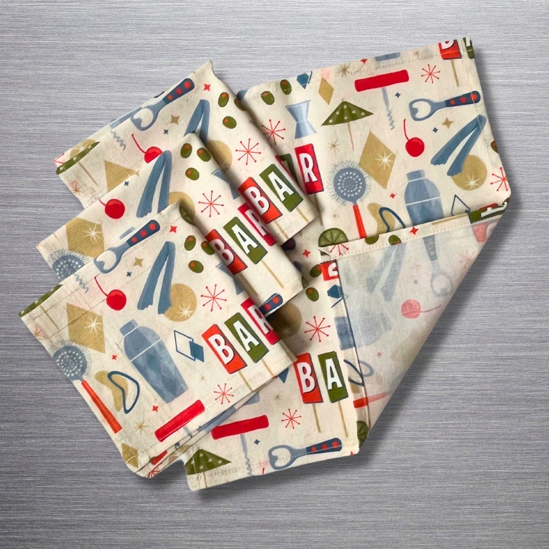 Vintage Bar Tools Cocktail Napkins | Organic Cotton Napkins | Cloth ...