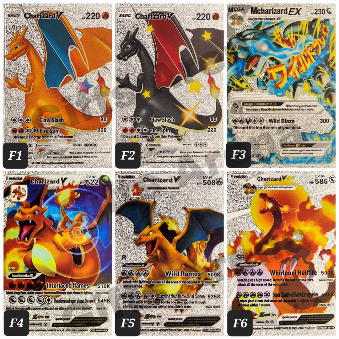 Charizard Metal Shiny Silver Pokemon Card Charizard Vmax Gx - Etsy