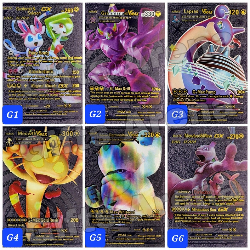 POKEMON Cards Black Gold Metal Cards Mewtwo Mew Charmander - Etsy