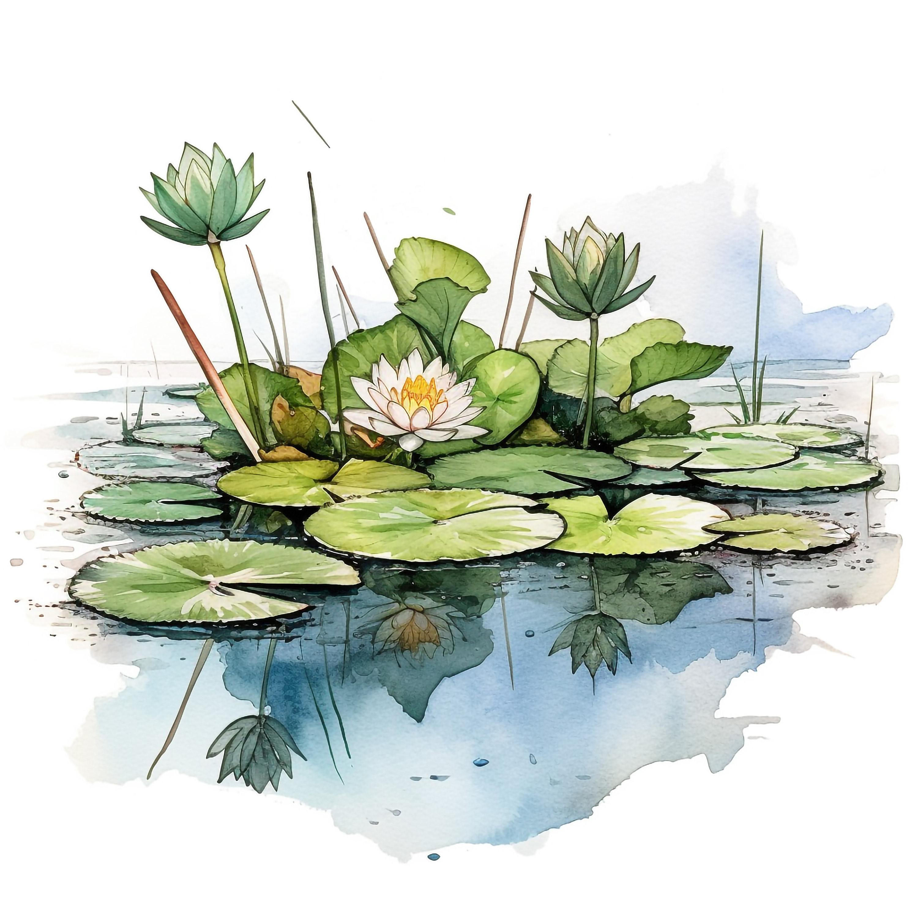 Watercolor Lily Pond Clipart 10 Digital Clipart Bundle - Etsy