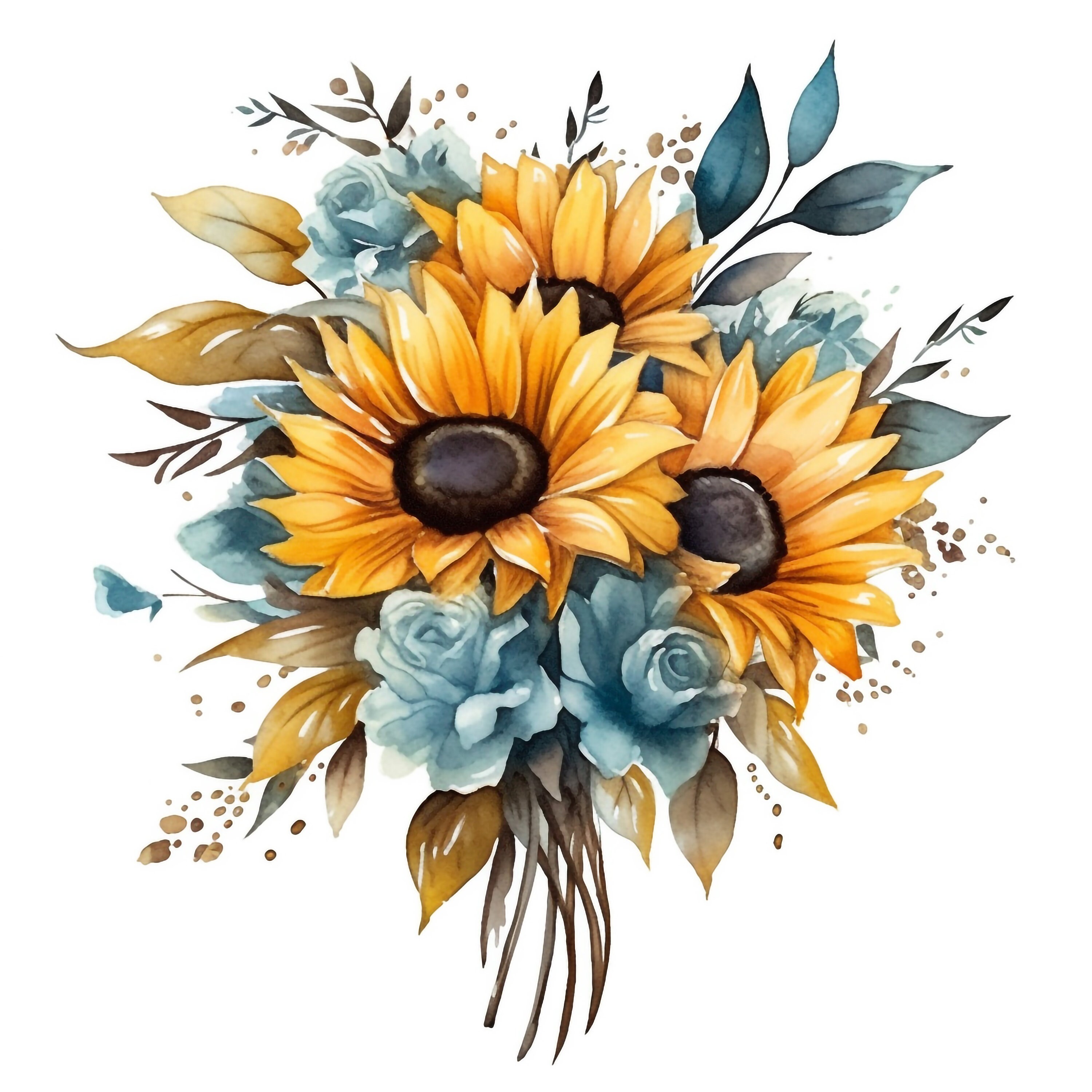 Watercolor Sunflowers Set of 10 Digital Clipart Bundle High Quality ...