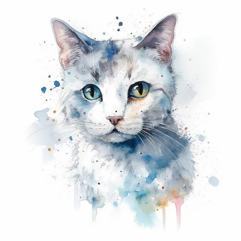 Watercolor Cute Cat Clipart 10 Digital Clipart Bundle High - Etsy