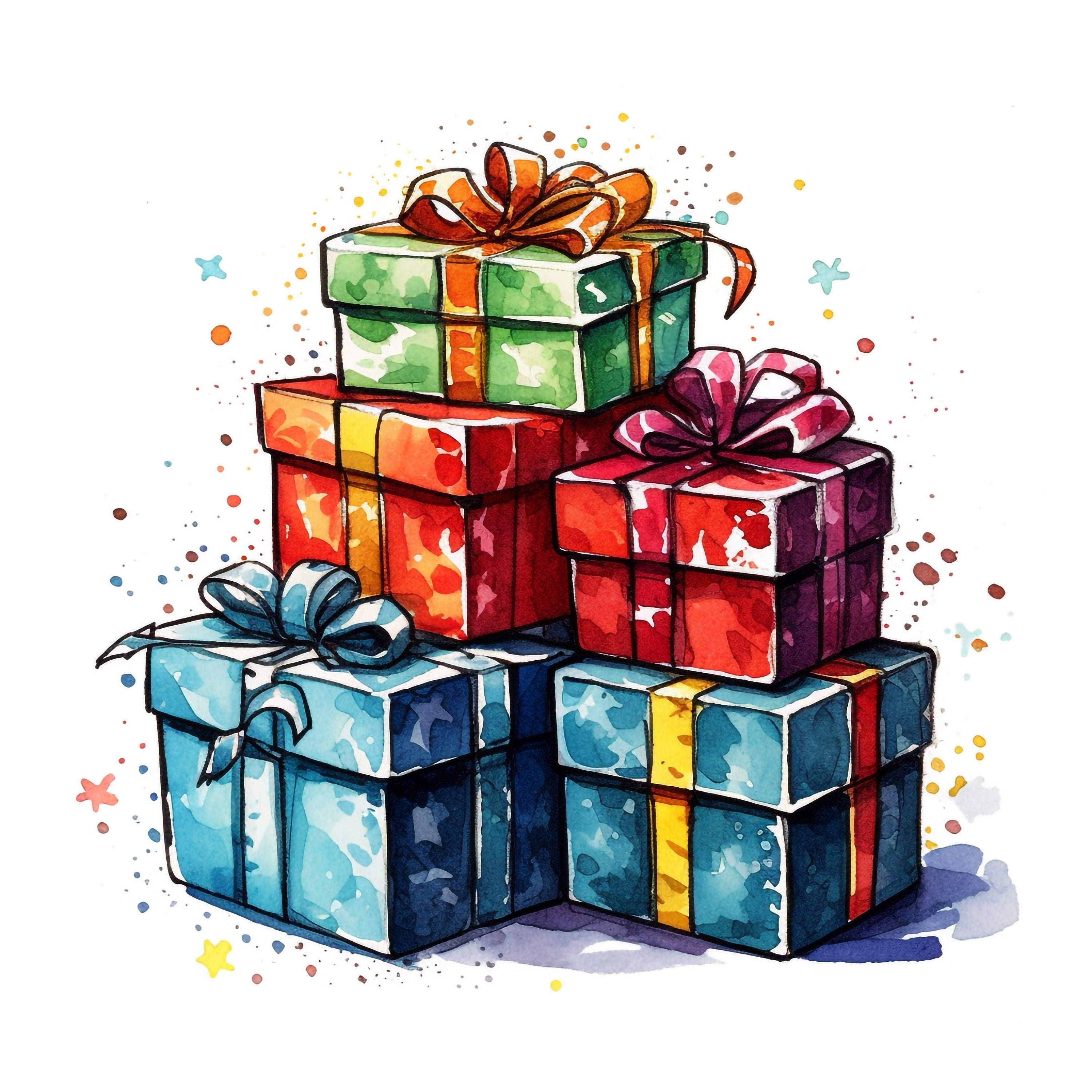 Watercolor Christmas Presents 10 Digital Clipart Bundle - Etsy UK