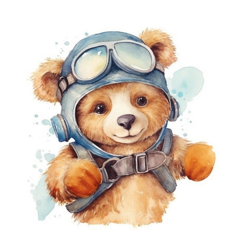 Watercolor Aviator Bear 10 Digital Clipart Bundle High Quality Images ...