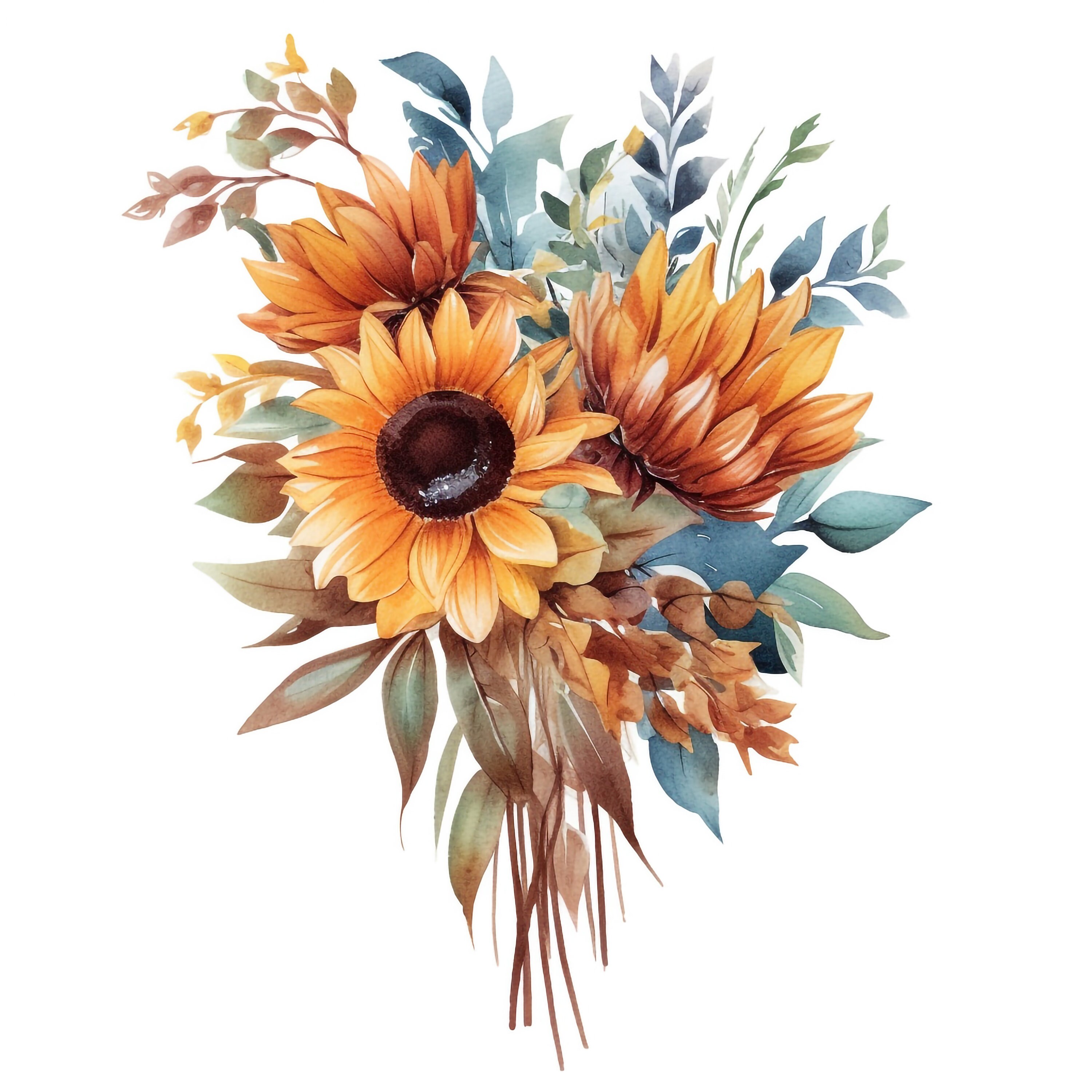 Watercolor Sunflowers Set of 10 Digital Clipart Bundle High Quality ...