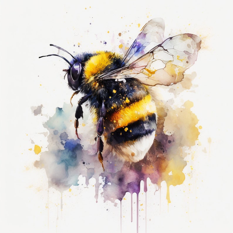 Watercolor Bumblebee Clipart 10 High Quality Jpgs Digital - Etsy