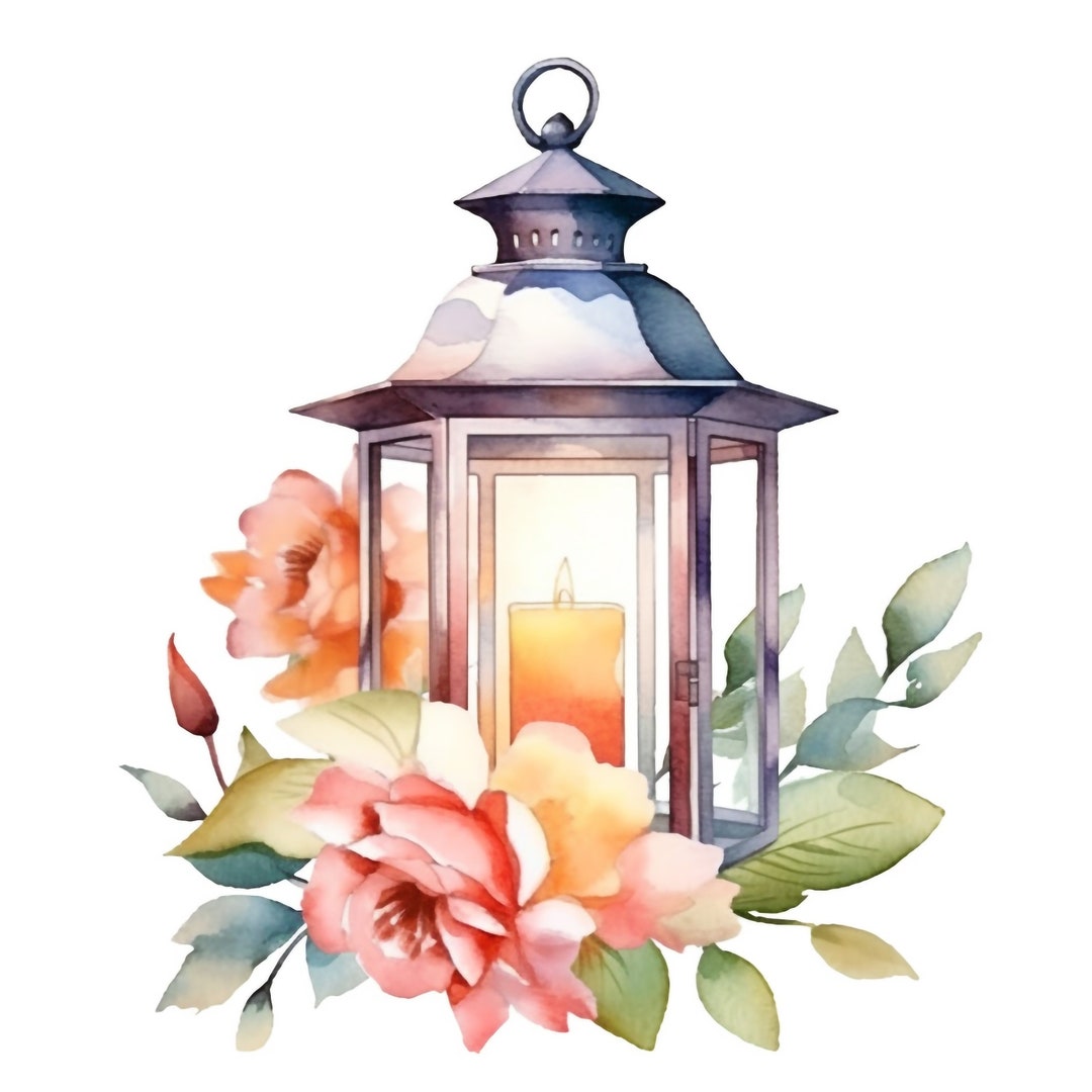 Watercolor Cottagecore Lantern 10 Digital Clipart Bundle High Quality ...