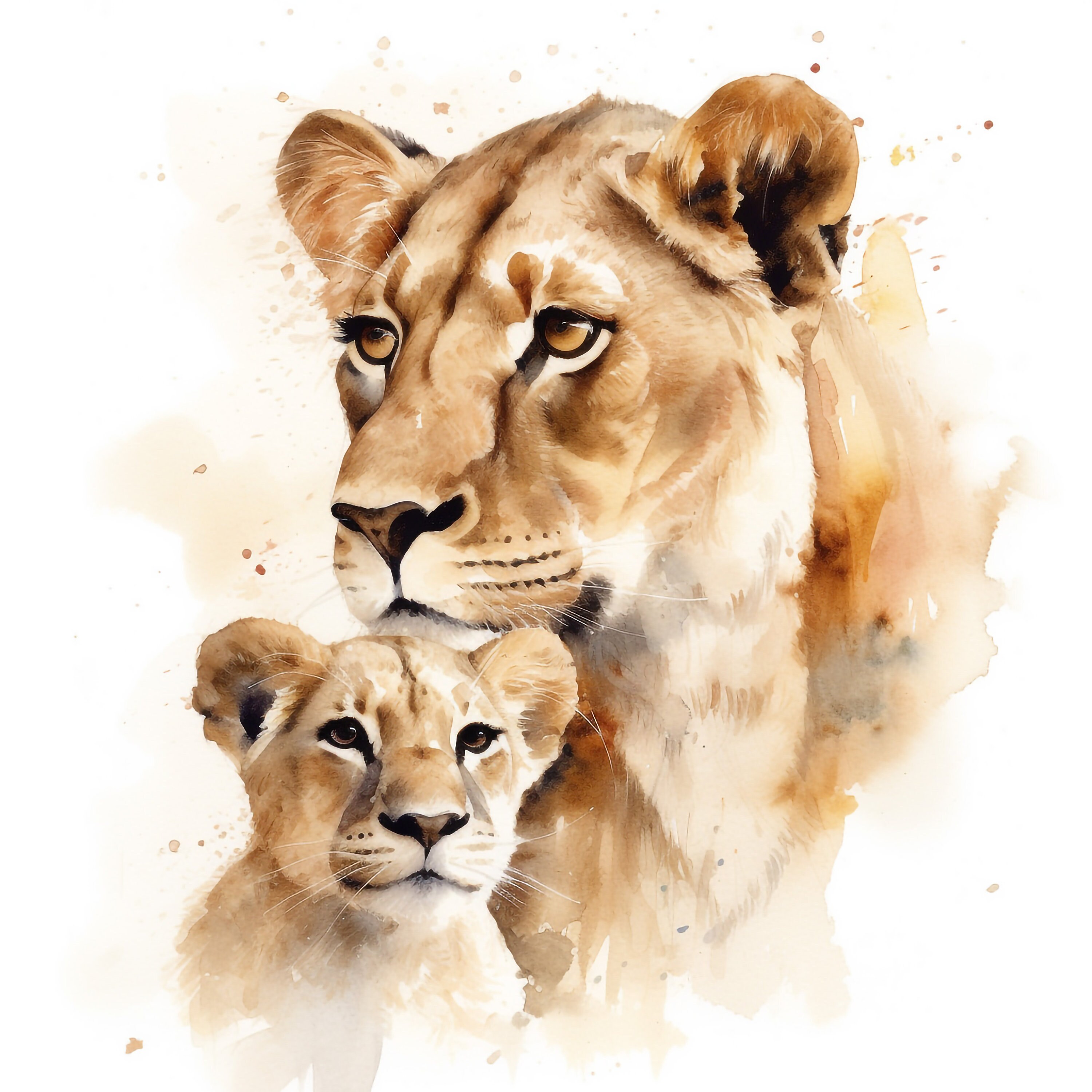 Watercolor Lioness With Cub Set of 10 High Quality Jpgs - Etsy