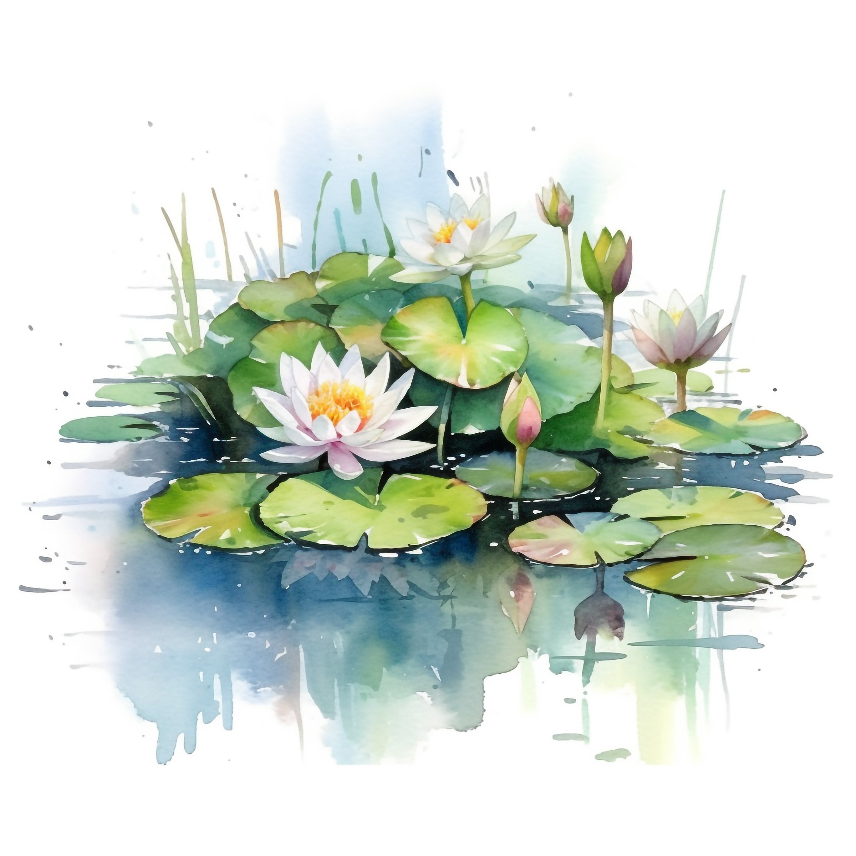 Watercolor Lily Pond Clipart 10 Digital Clipart Bundle - Etsy