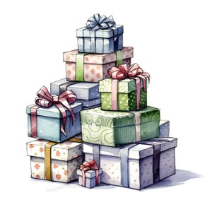 Watercolor Christmas Presents - 10 Digital Clipart Bundle - High ...