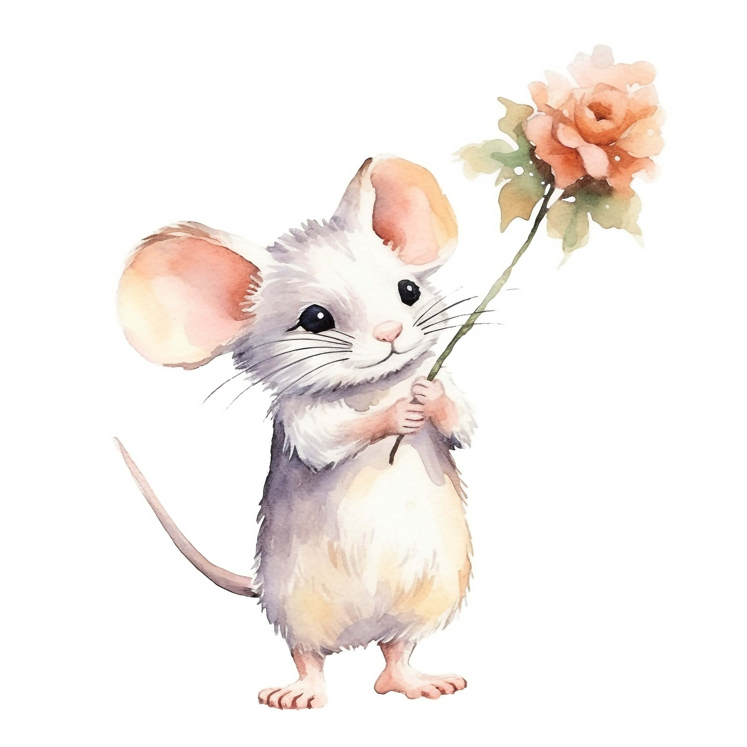 Watercolor Cute Mouse and Flowers Clipart Set of 10 High Quality Jpgs ...