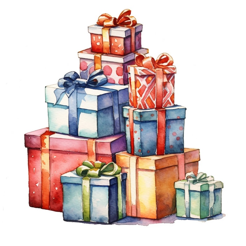 Watercolor Christmas Presents 10 Digital Clipart Bundle High Quality ...
