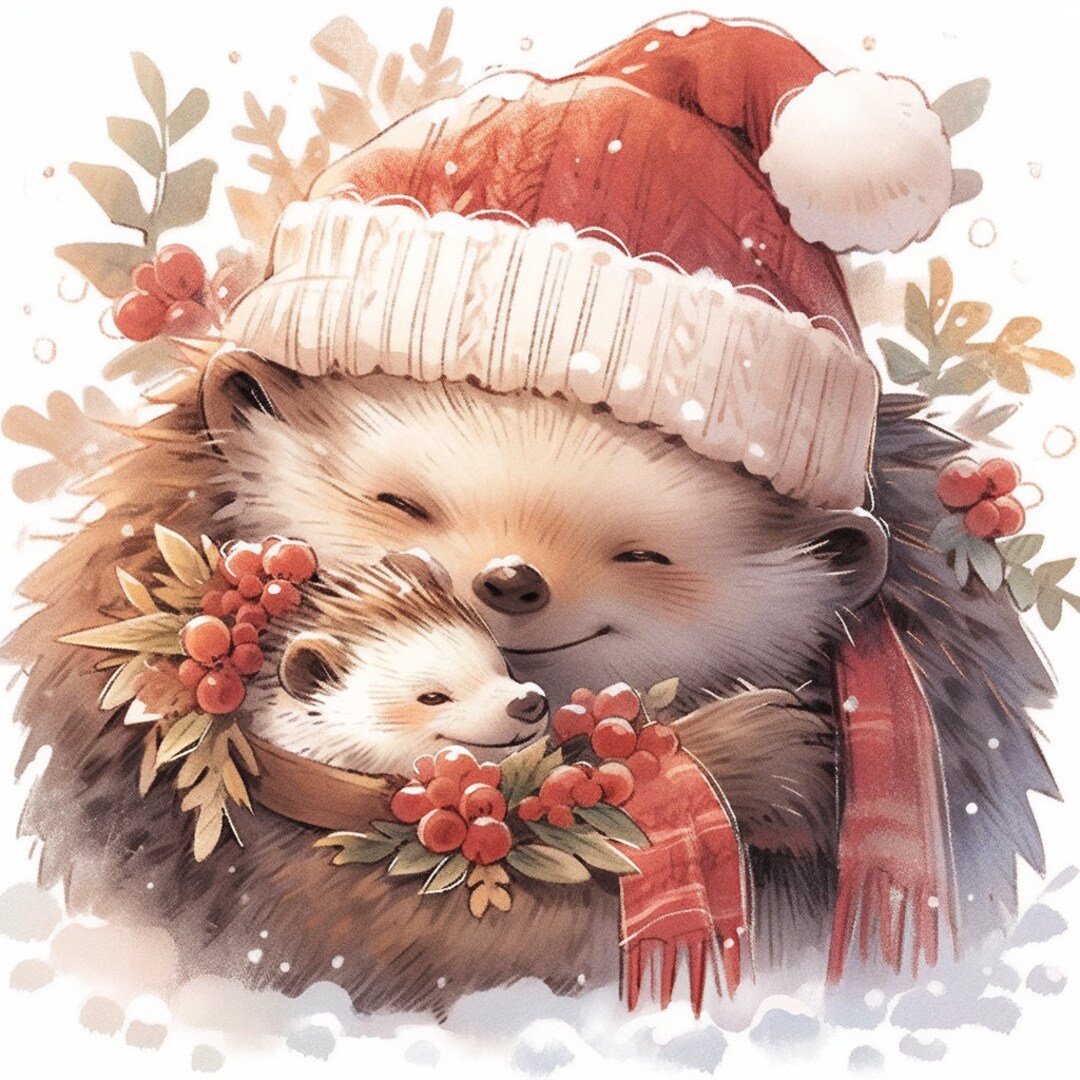 Watercolor Christmas Hedgehog 10 Digital Clipart Bundle High Quality ...