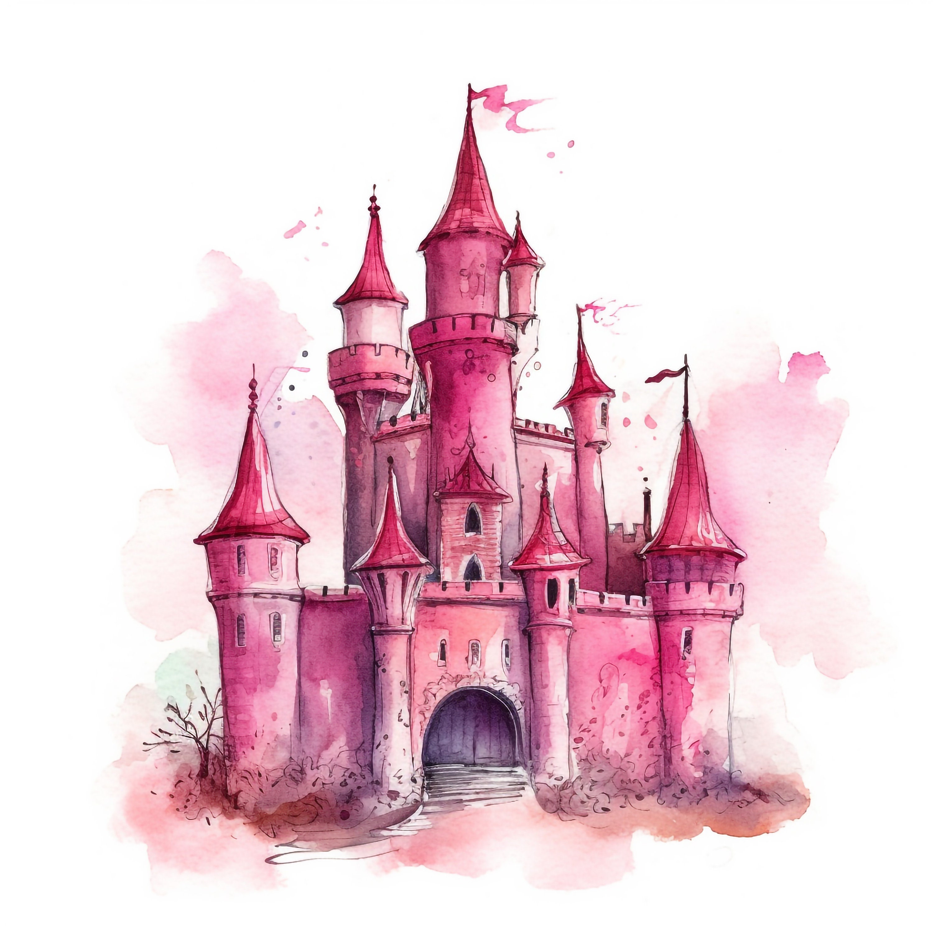 Watercolor Pink Princess Castle 10 Digital Clipart Bundle High Quality ...